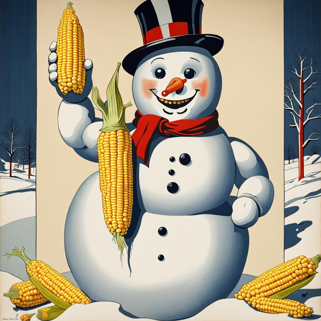 Bauhaus poster of a snowman eating corn - AI Generated Artwork ...