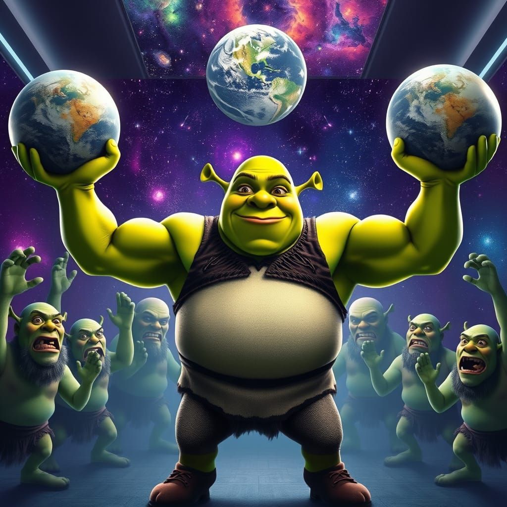 Shrek in Cosmic Gym, Hyperrealistic Portrait - AI Art