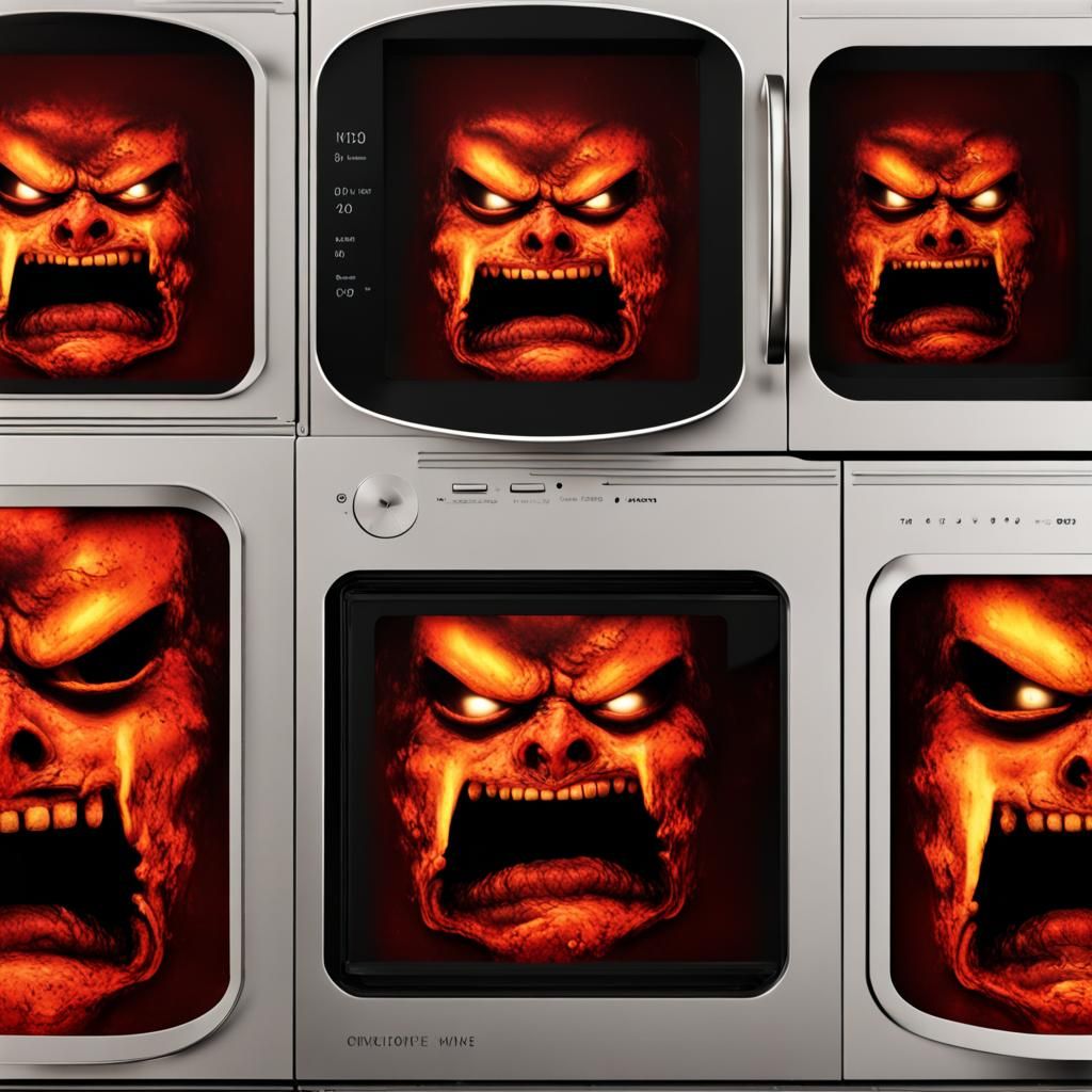Angry microwave with a scary face, 64k resolution, a masterpiece, 75mm ...
