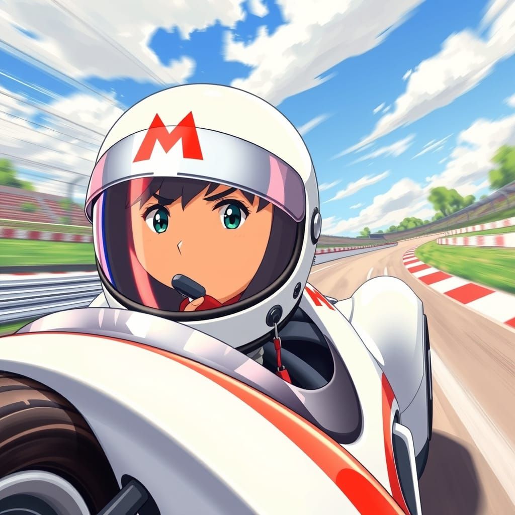 Teenage Anime Racing Driver Zooms Down the Track i... - AI Art