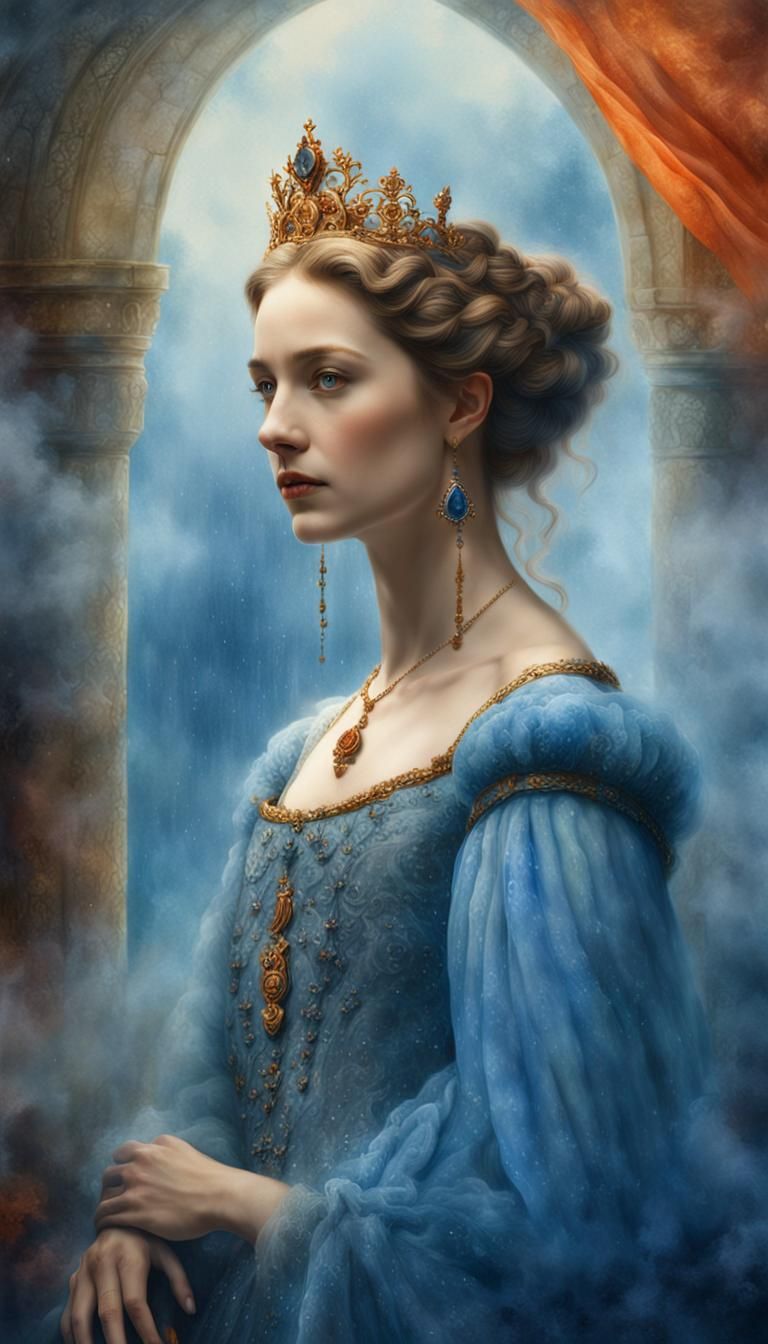 Regal Renaissance Lady in Enchanted Blue Realm - AI Art