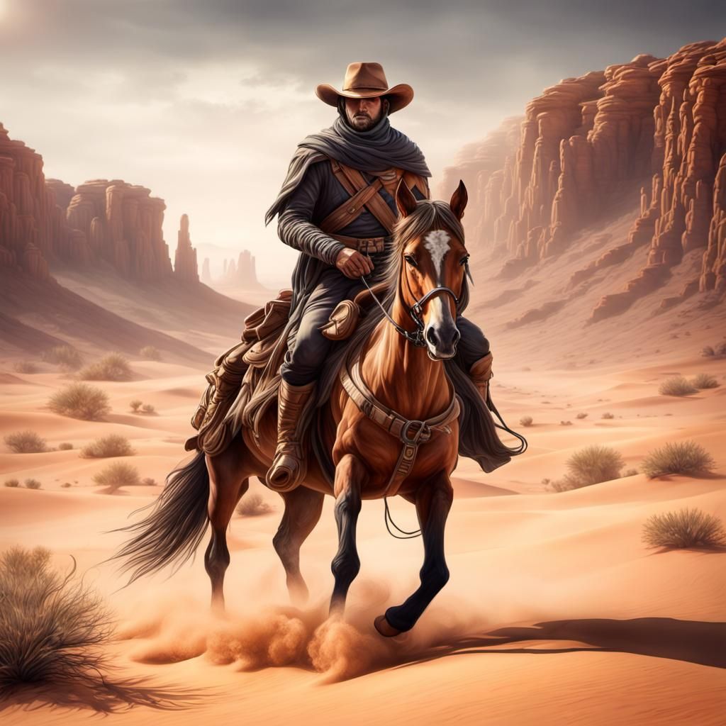 Lone Cowboy rides through the desert - AI Generated Artwork - NightCafe ...