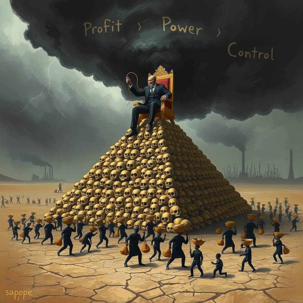 A Dystopian Pyramid of Gold and Skulls Rises from ... - AI Art