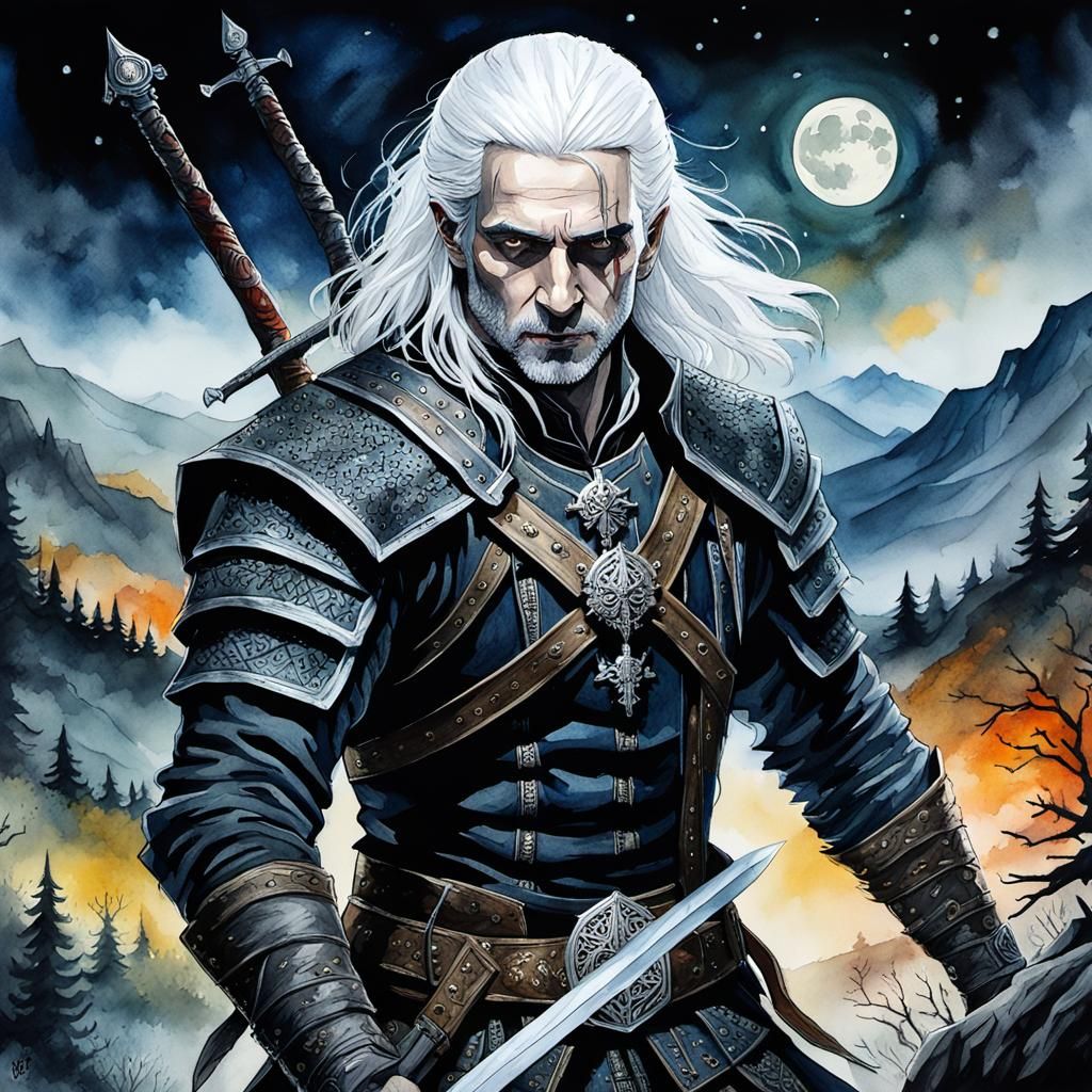The Witcher, aquarelle portrait - AI Generated Artwork - NightCafe Creator
