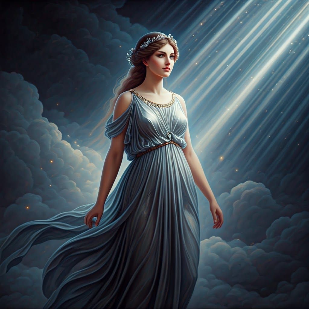 Goddess of the Moon, Ancient Greek Elegance in Sof... - AI Art
