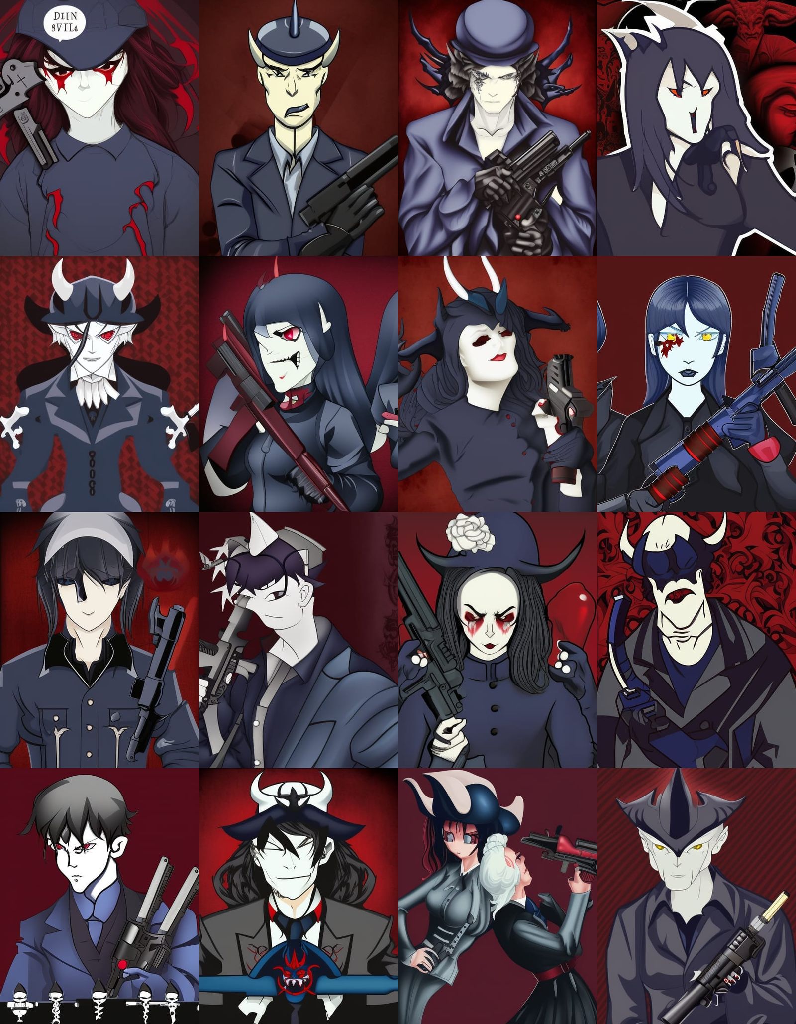 the devil navy blue with dark red gothic satan with gun - AI Generated ...