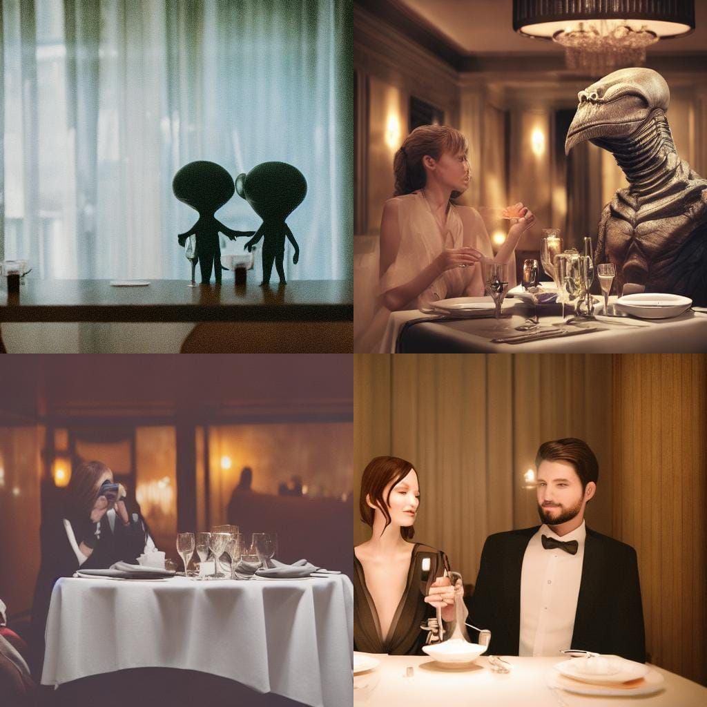 Two aliens on a date in a fancy restaurant. - AI Generated Artwork ...