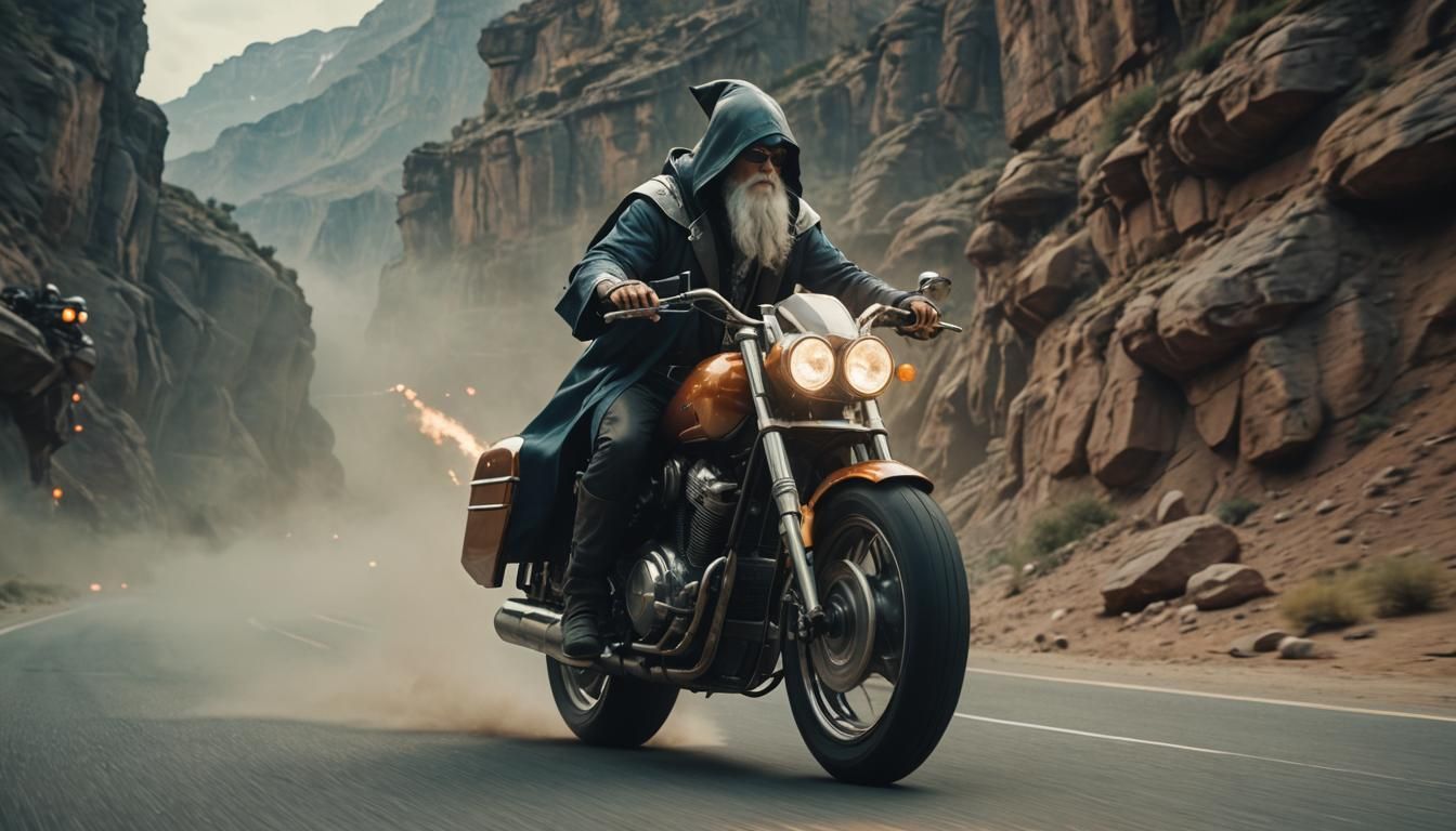 A wizard riding a futuristic motorcycle. - AI Generated Artwork ...