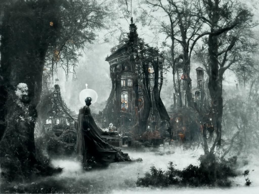 House; trees; Vampire Librarian - AI Generated Artwork - NightCafe Creator