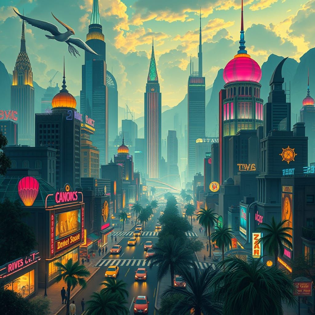 Futuristic Americana Canopy Kingdom Under Renoir R... - AI Art