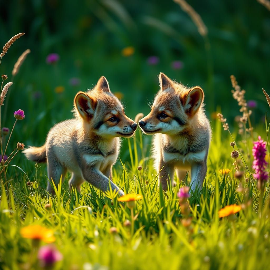 Adorable Baby Wolves Play in Whimsical Fairy Tale ... - AI Art