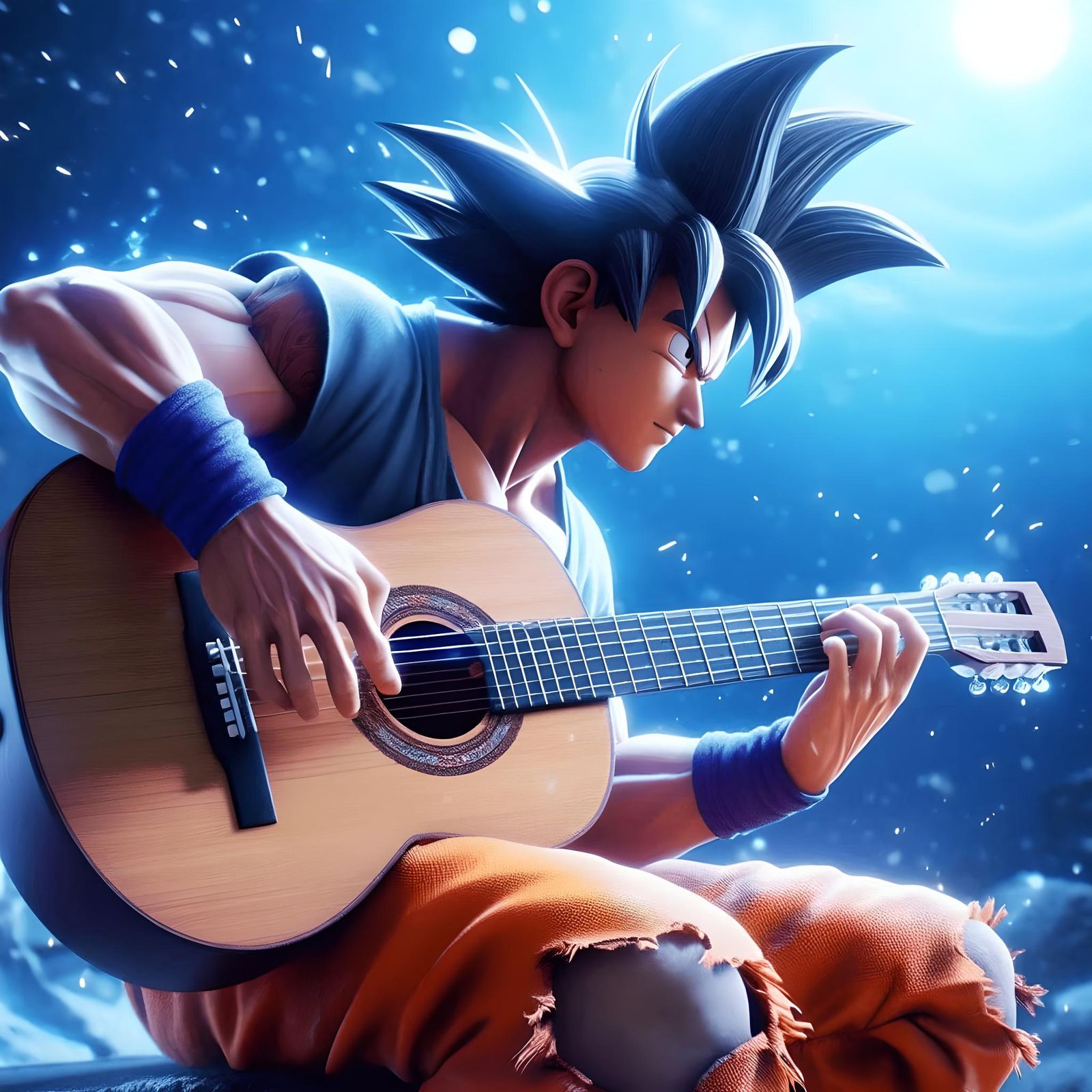 goku playing the acoustic guitar - AI Generated Artwork - NightCafe Creator