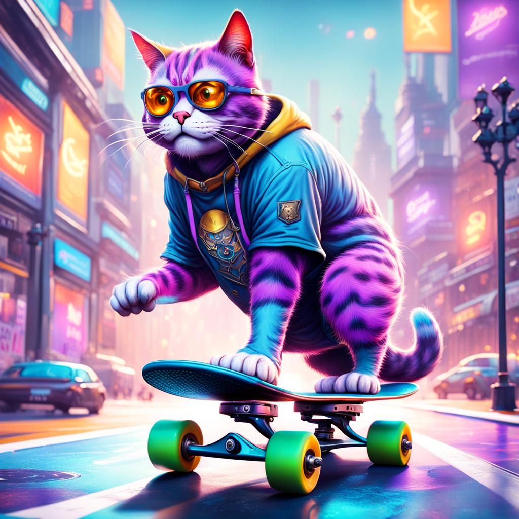 Cool cat on skateboard - AI Generated Artwork - NightCafe Creator