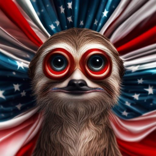 Creepy psychedelic sloth with huge eyer and giant teeth. cyborg ...