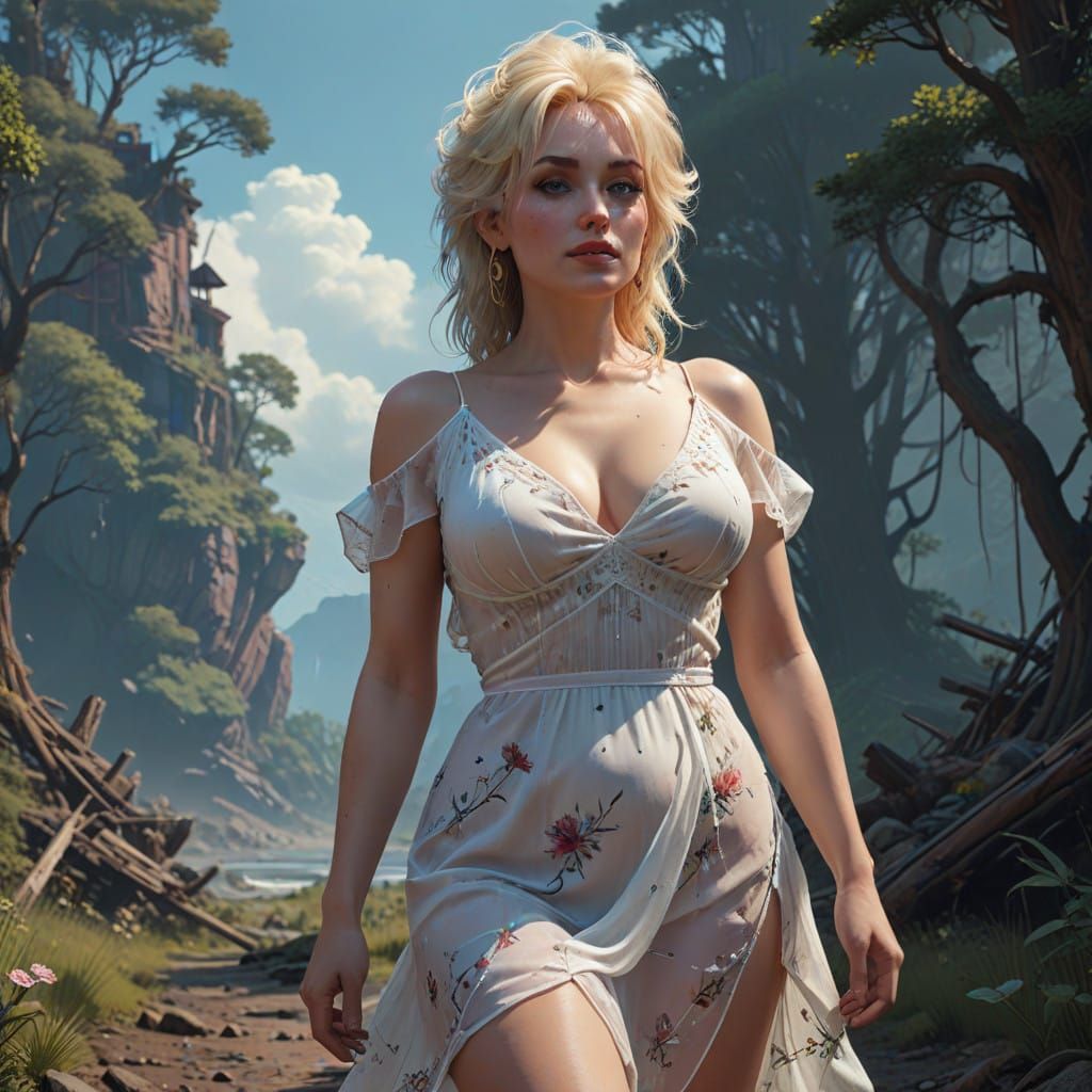 Confident White American Woman in a Diaphanous Sum... - AI Art