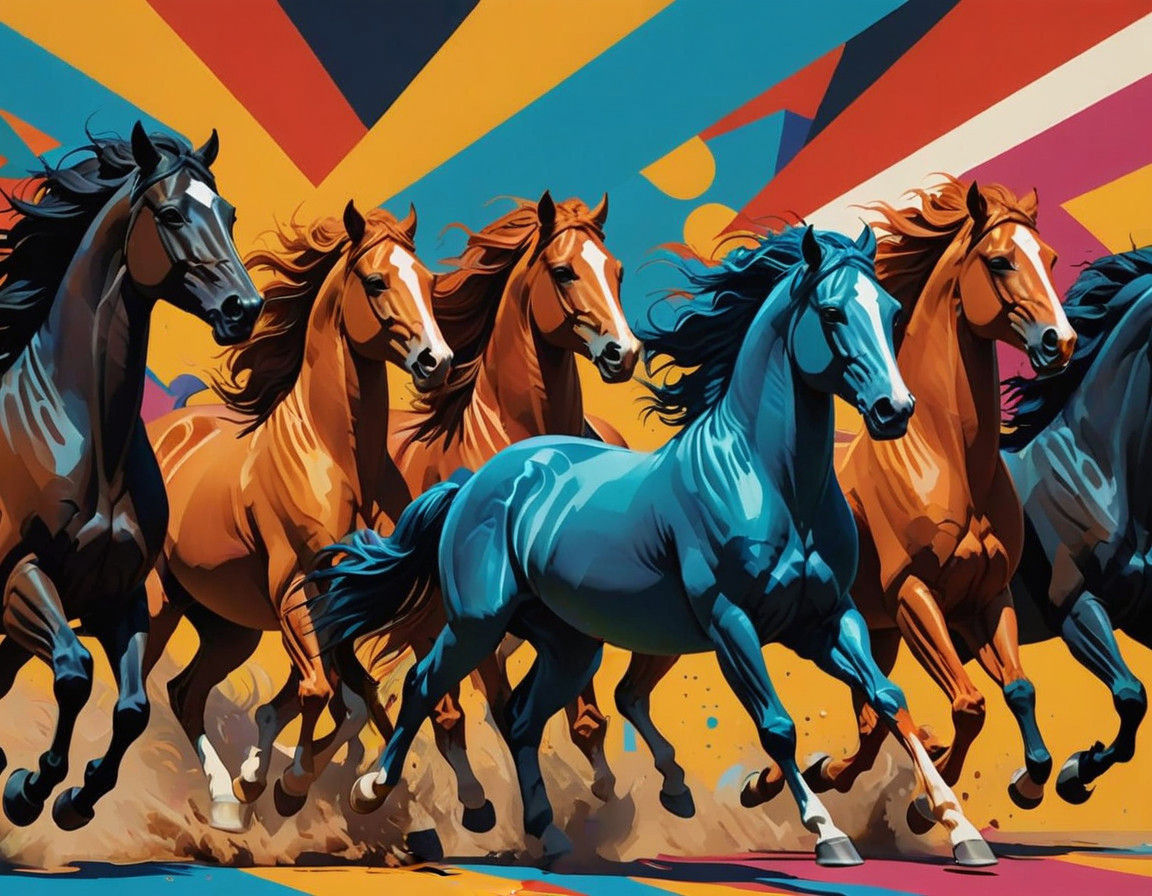 Wild Horses (style of Peter Blake) - Vibrant Wild Horses in ...