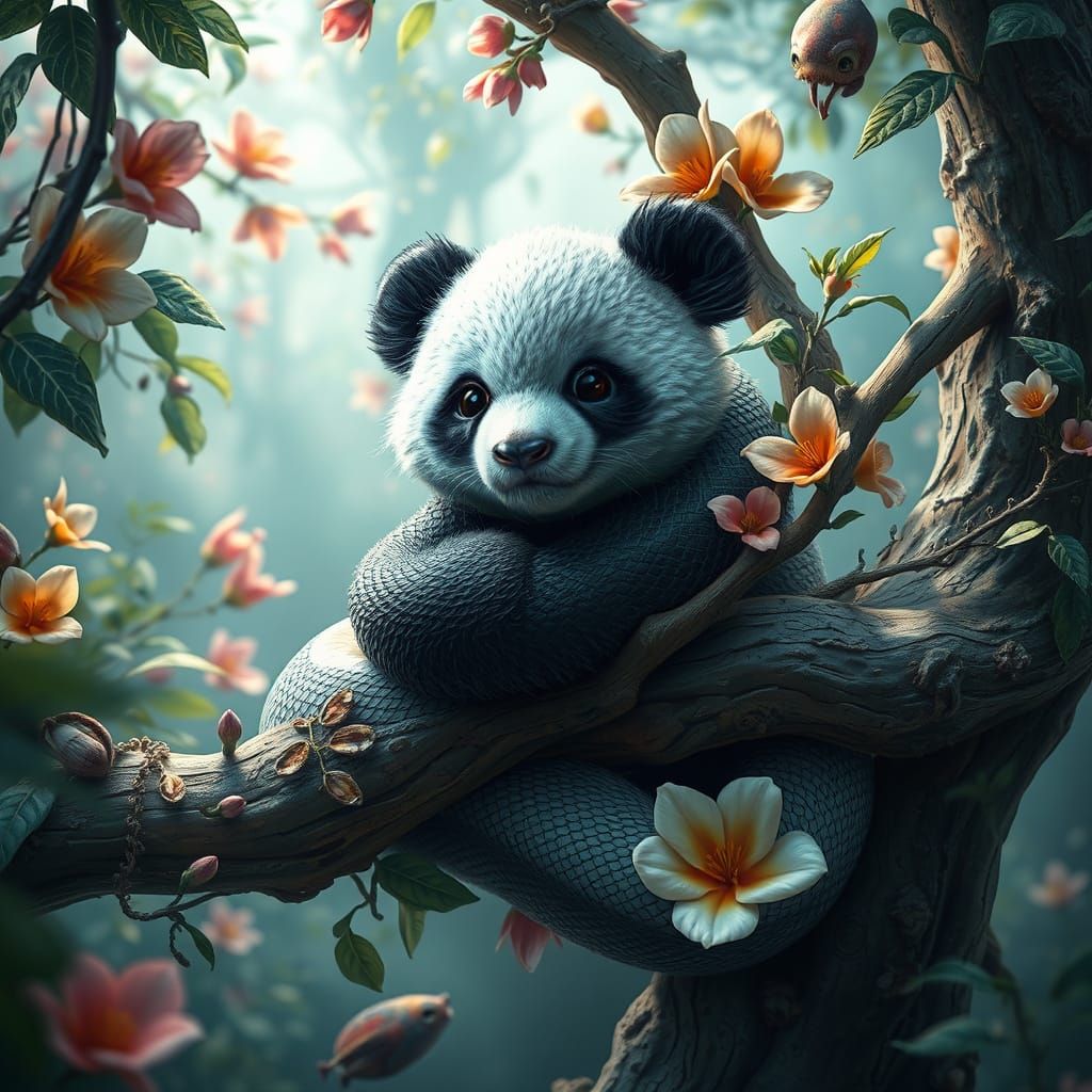 cute panda mixed with cute snake - Enchanted Panda-Snake Hyb...