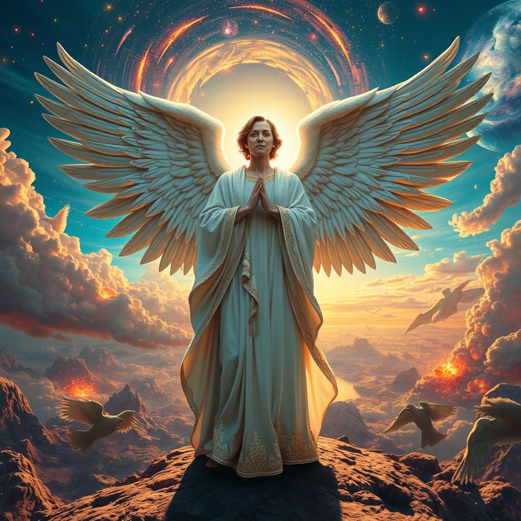Godlike Angel of the Lord in Heavenly Warfare - AI Art