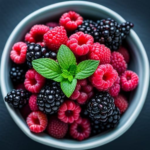 luscious, shiny, freshly washed blackberries and raspberries in an ...