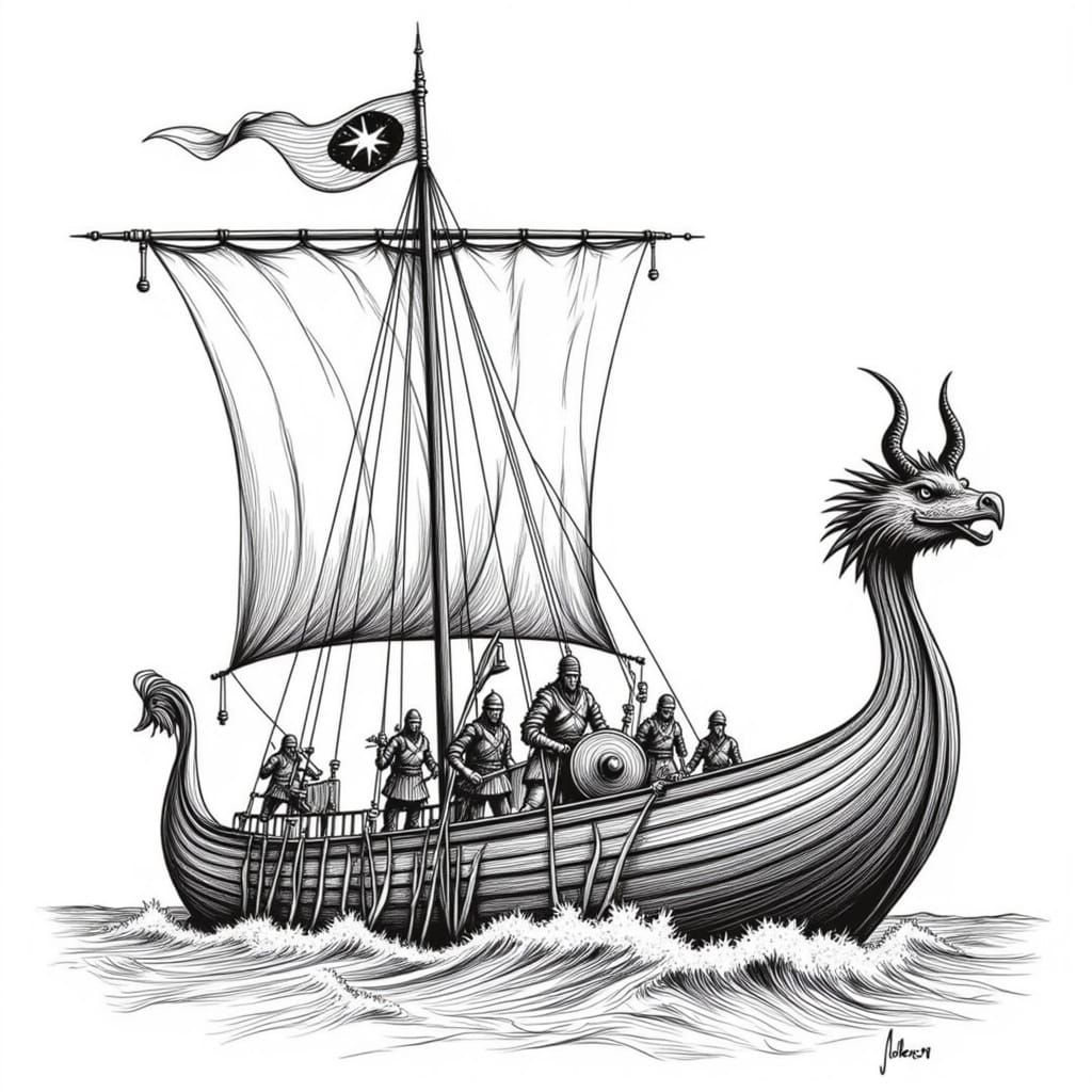 Majestic Viking Longship Sails Across the Water in... - AI Art
