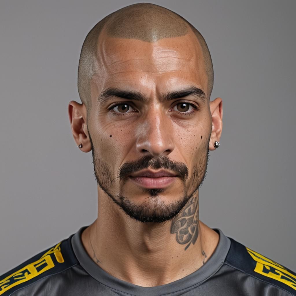 30 year old male ugly soccer player from Brazil, with shaved head hair ...
