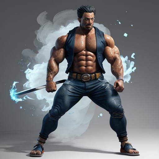 Cyberpunk Bodybuilder God in Fantastical World - AI Art