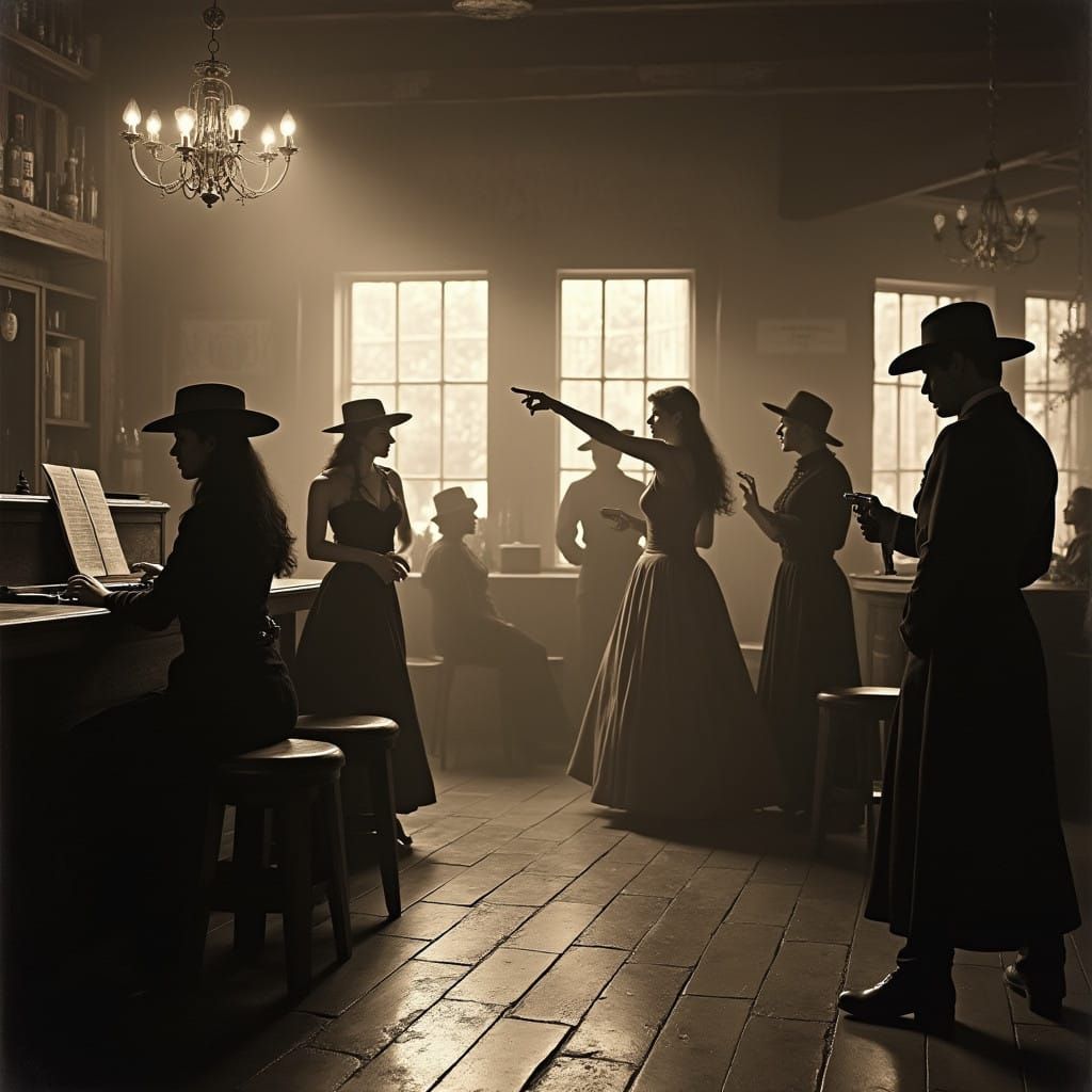 Wild West Saloon Scene in Sepia Tones - AI Art