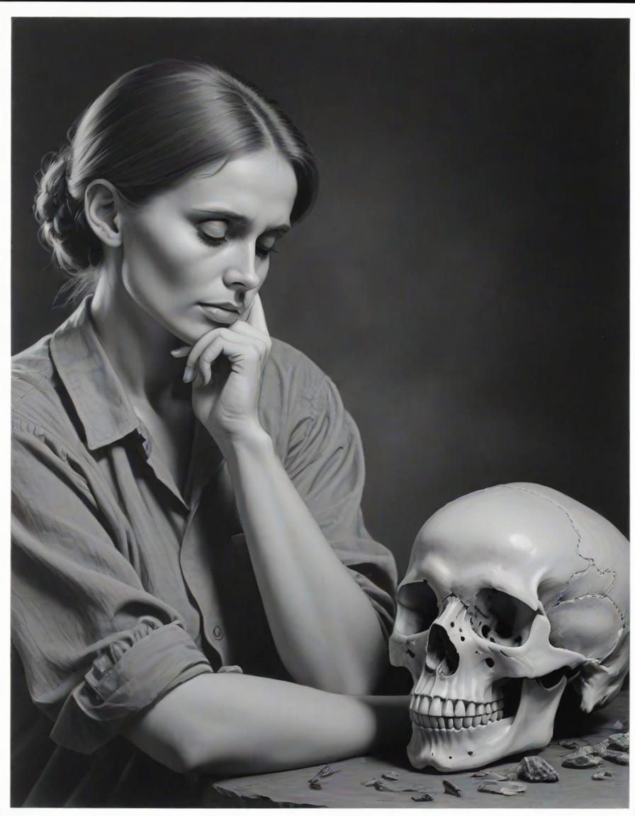 contemplating a human skull - contemplating a human skull