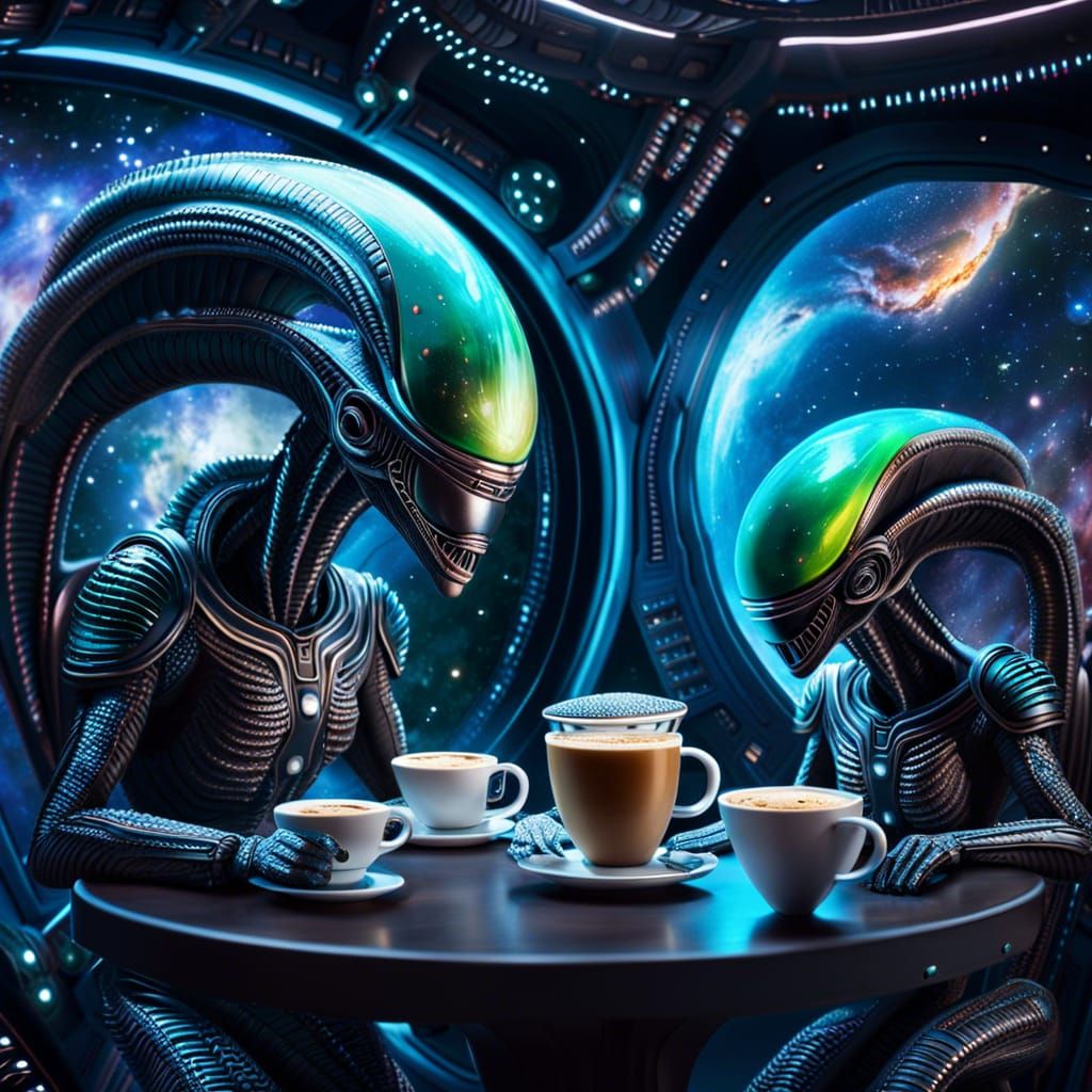 Aliens Enjoying coffee - AI Generated Artwork - NightCafe Creator