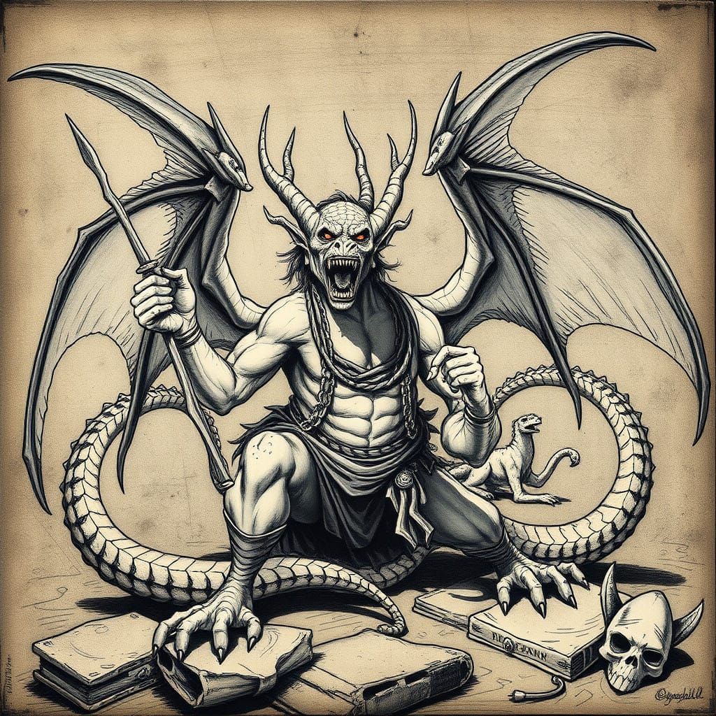 Fantasy TIEFLING Rogue finds FEROCIOUS DRAGON’S treasure Acid etched ...