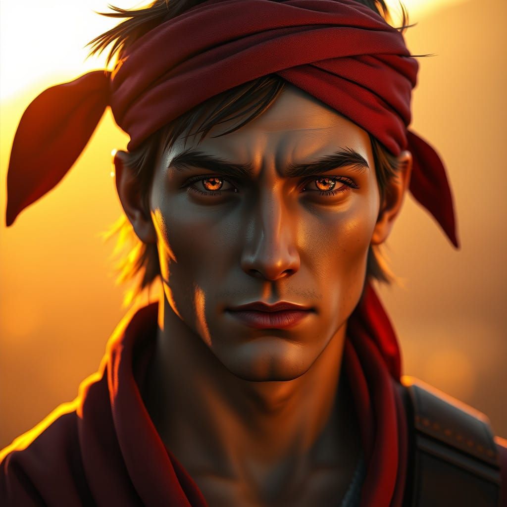 Serene Male Portrait in Golden Hour Light - AI Art