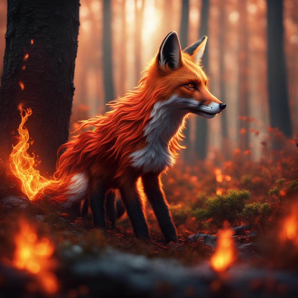 fox made out of fire in forest - AI Generated Artwork - NightCafe Creator