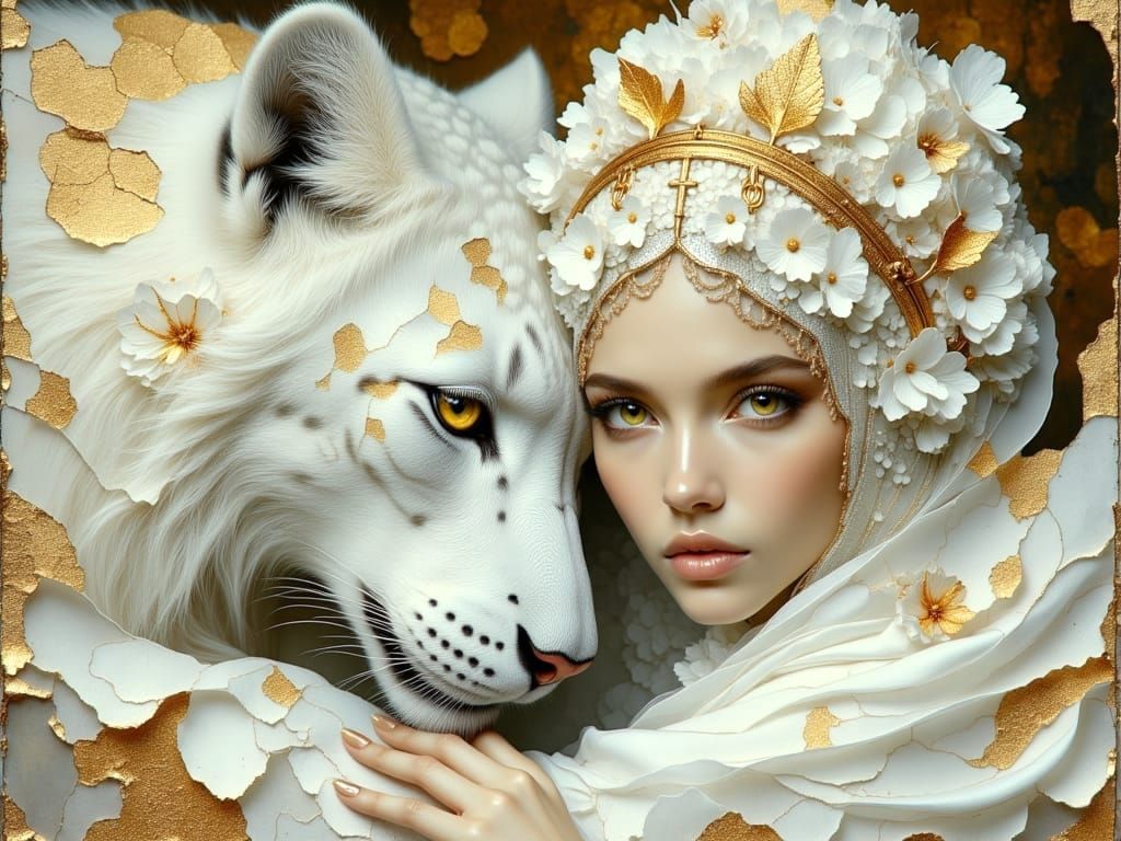 Dreamy Snow Leopard Goddess in Ethereal Splendor - AI Art