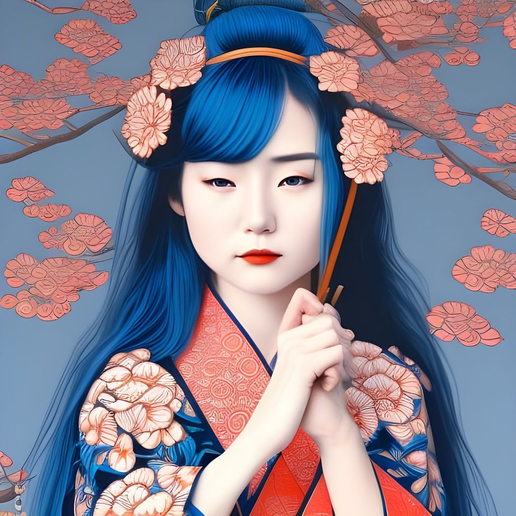 Japanese girl with blue hair - AI Generated Artwork - NightCafe Creator
