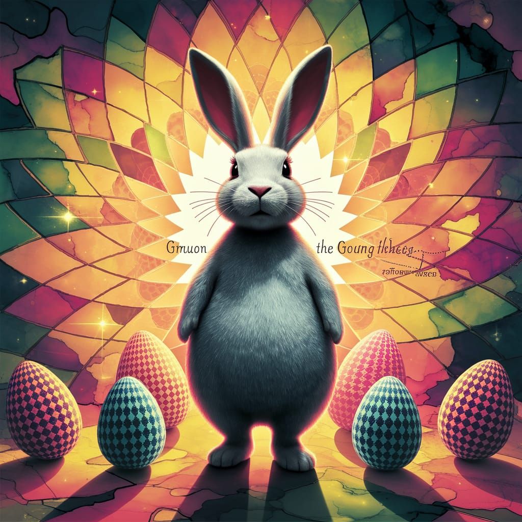 Kids Crayon drawing of punk goth emo Easter Bunny, surreal child's drawing , rayograph Man Ray ...