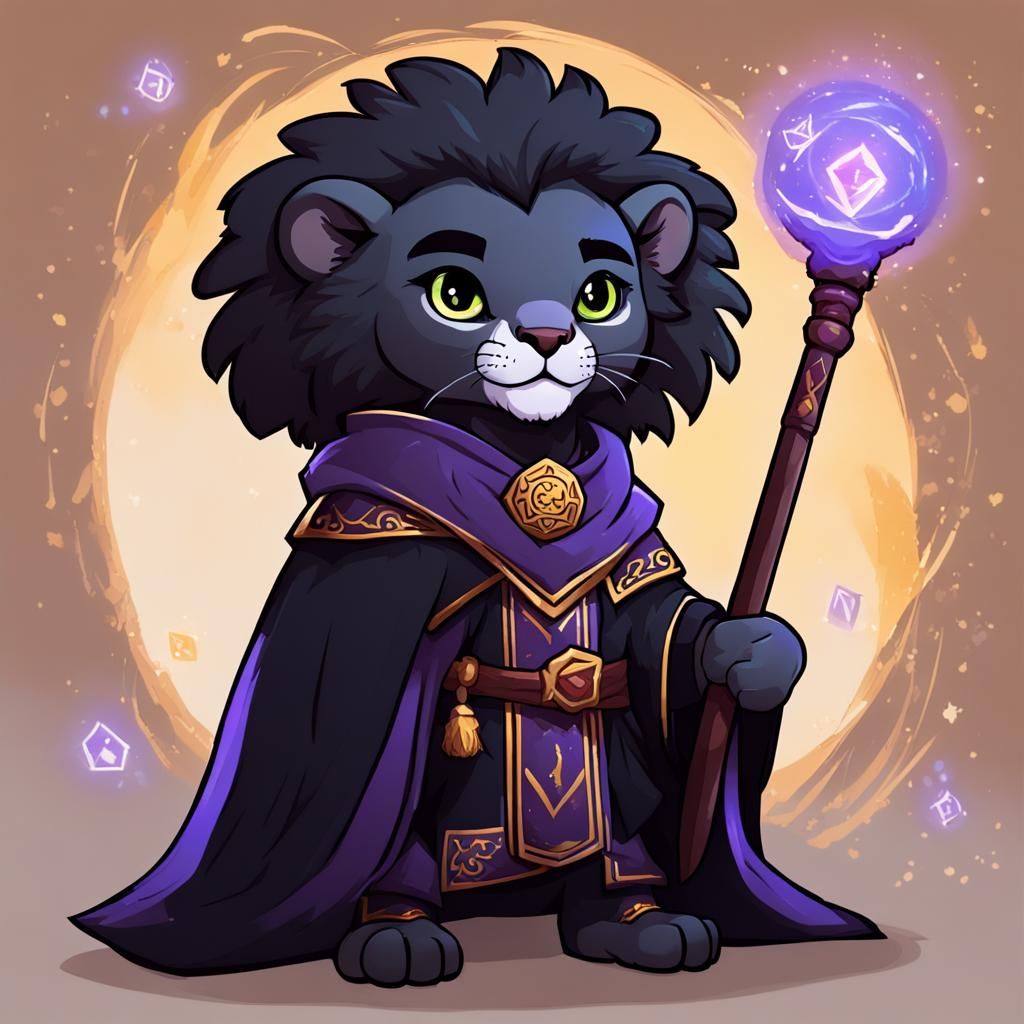 Black little lion as a dnd mage character - AI Generated Artwork ...