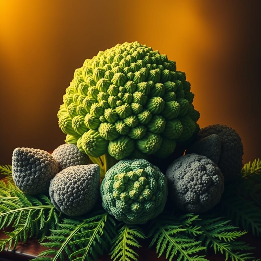 Fractals in nature: Carbage, cabbage, fern leaves and sea sponge
