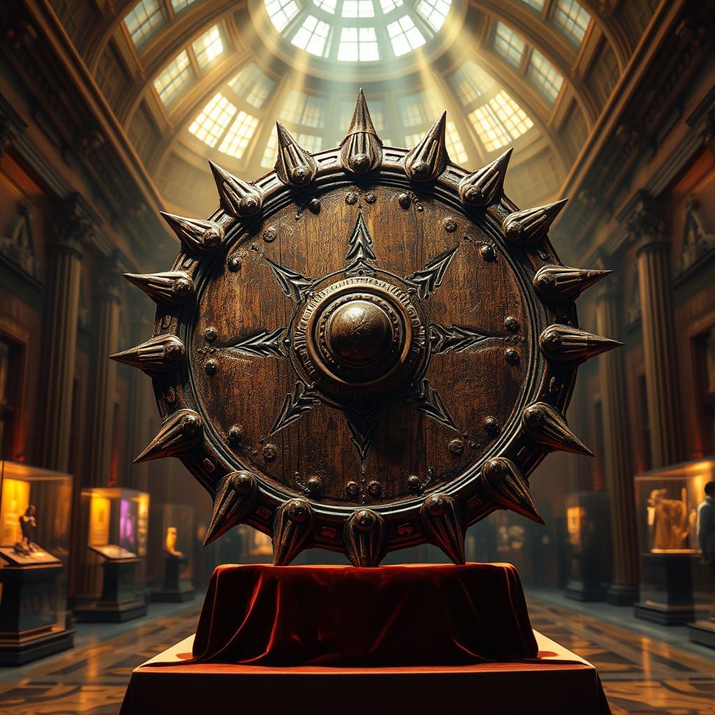 a spiked bone shield - Ancient Spiked Bone Shield in Museum...