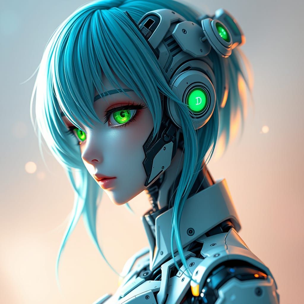 Anime Android Goddess in Iridescent Hues - AI Art