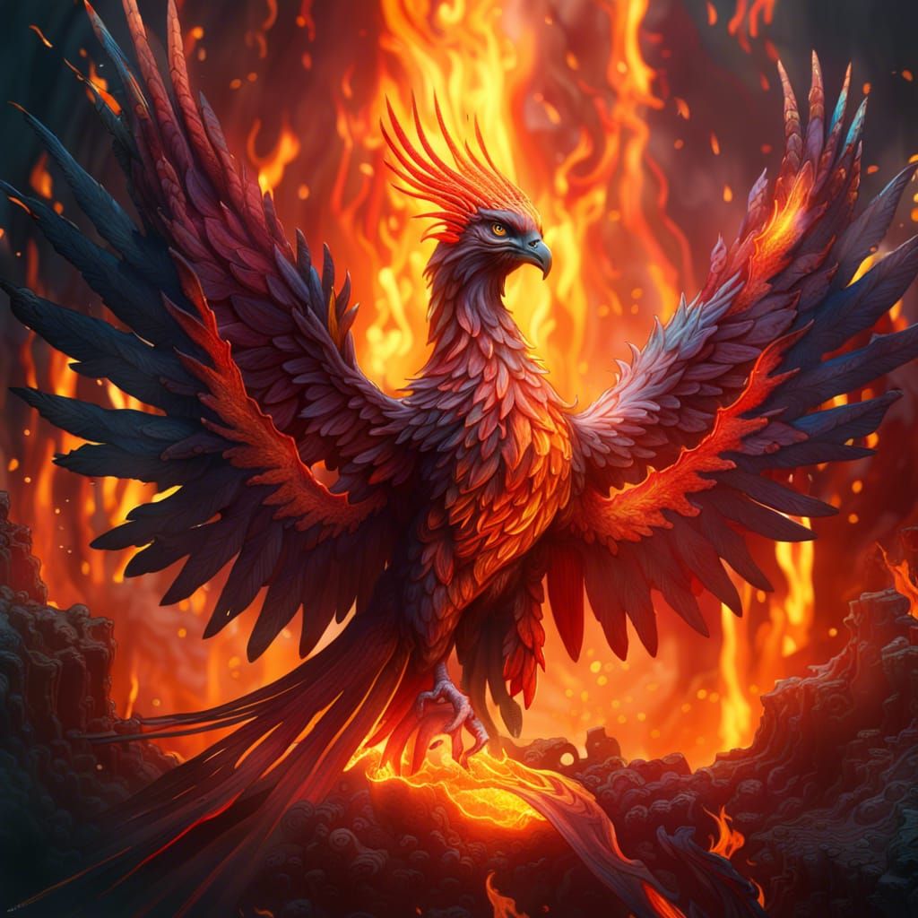 Phoenix on fire detailed matte painting, deep color, fantastical ...