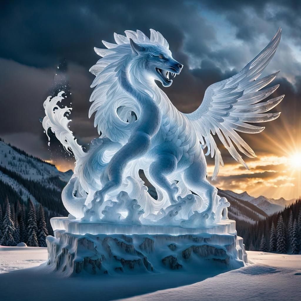 Feathered Wolf Ice Sculpture - AI Generated Artwork - NightCafe Creator