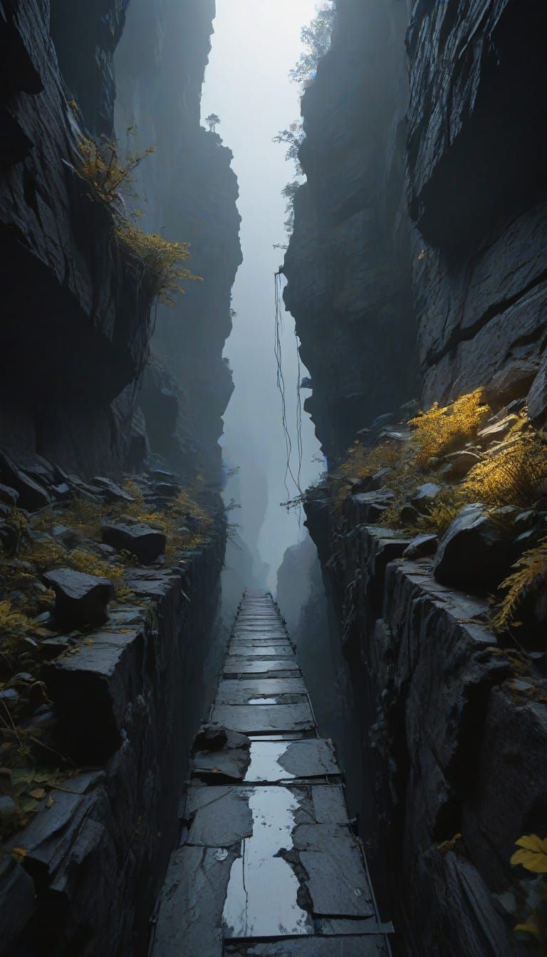 Thrilling Walkway View Over a Bottomless Chasm in ... - AI Art