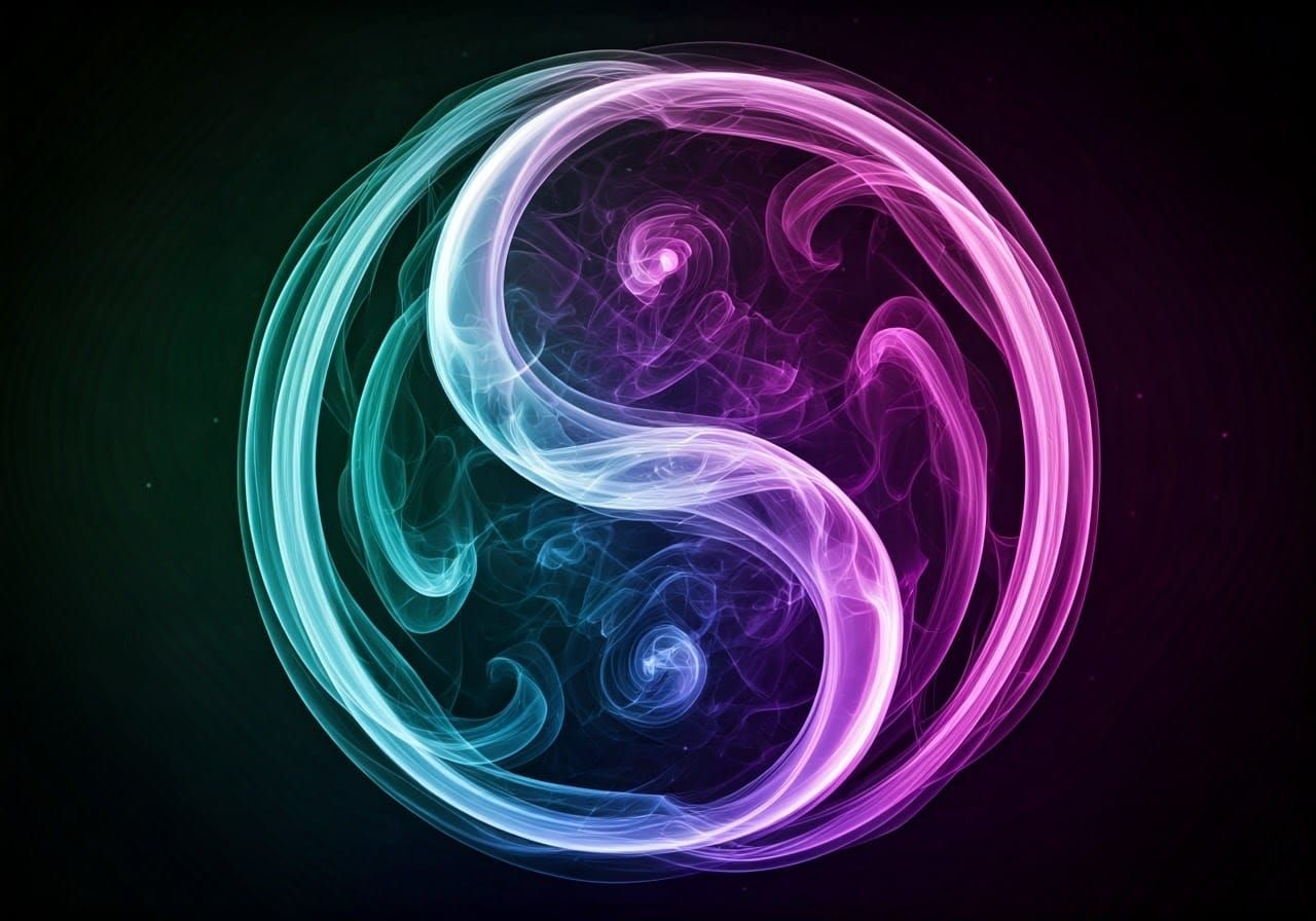 Ethereal Yin-Yang Smoke Forms in Vibrant Deep Colo... - AI Art