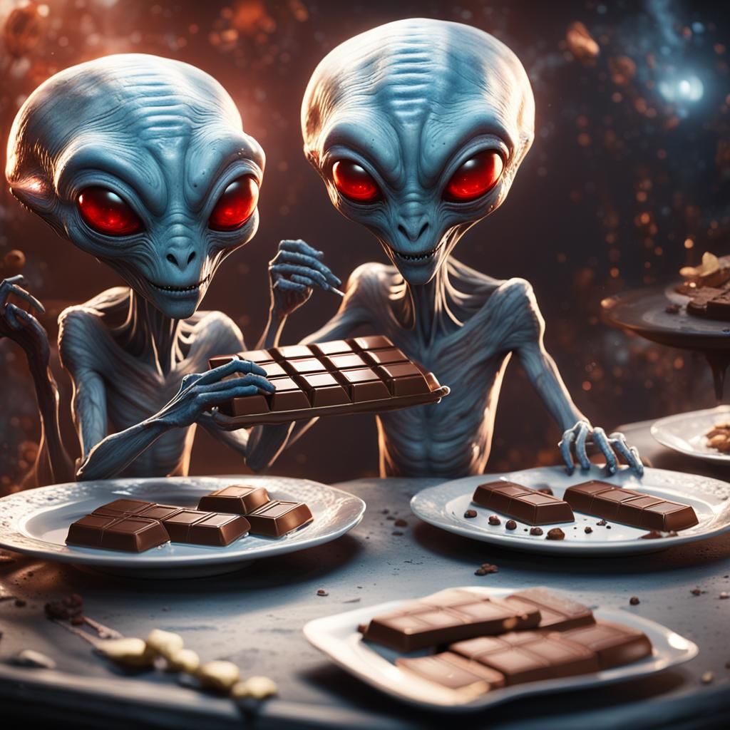 alien eating chocolat 3 - AI Generated Artwork - NightCafe Creator