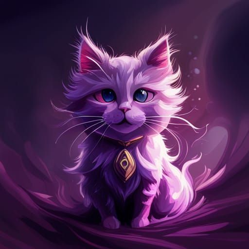 purple cute cat with purple smoke in a photo room highly intricate ...