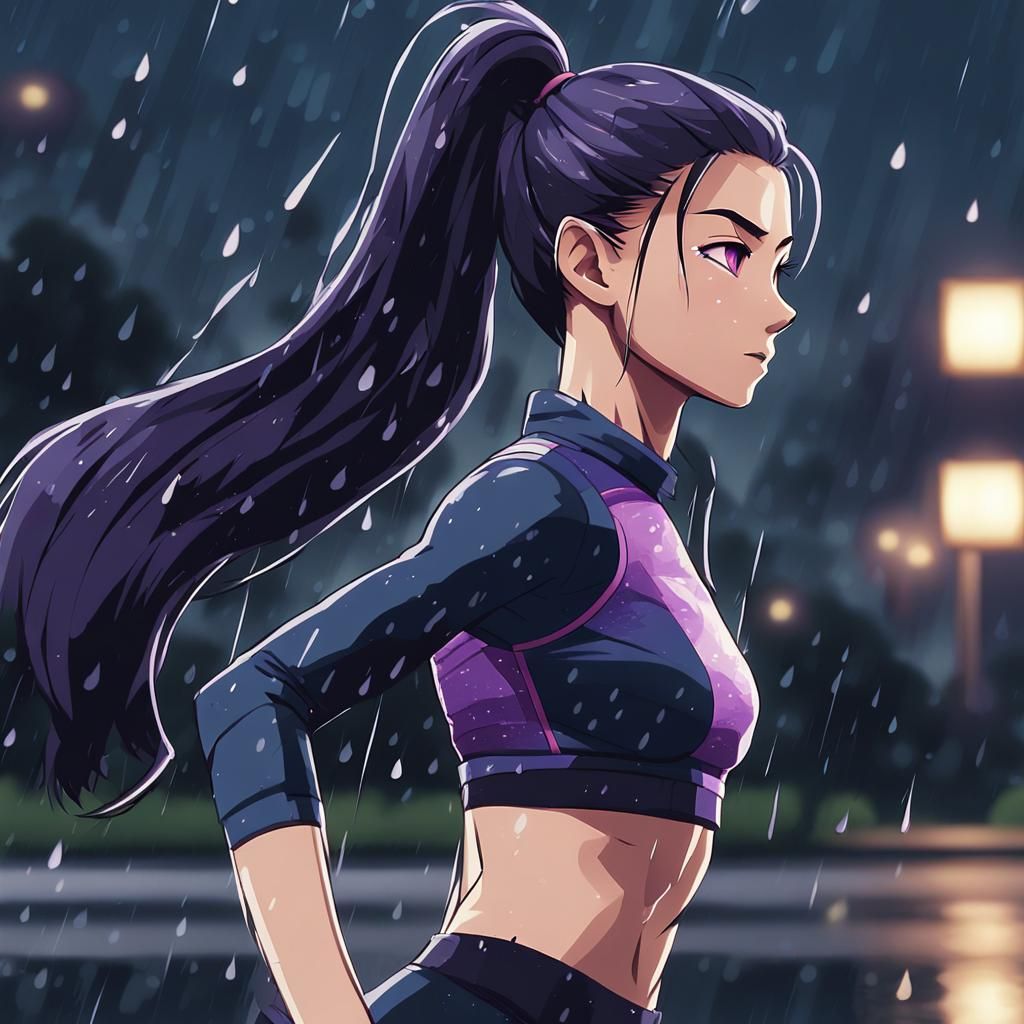 Beautiful anime woman running in the rain.. - AI Generated Artwork ...