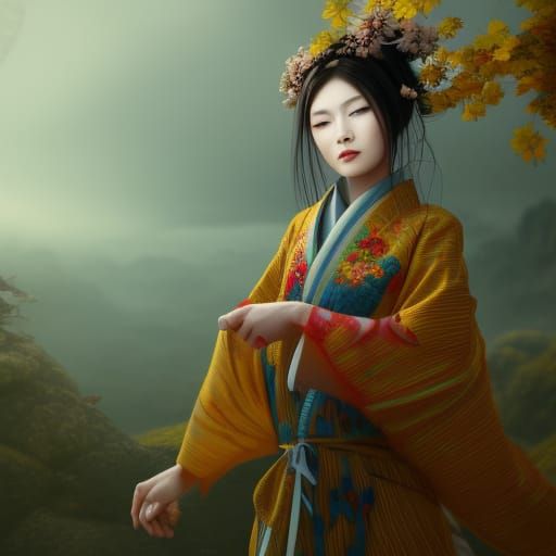 Traditional myth folk lore girl in kimono - AI Generated Artwork ...