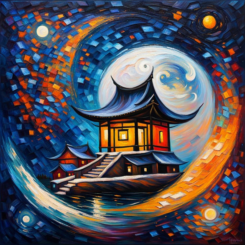 Yin Yang moon stardust nebula village - AI Generated Artwork - NightCafe Creator