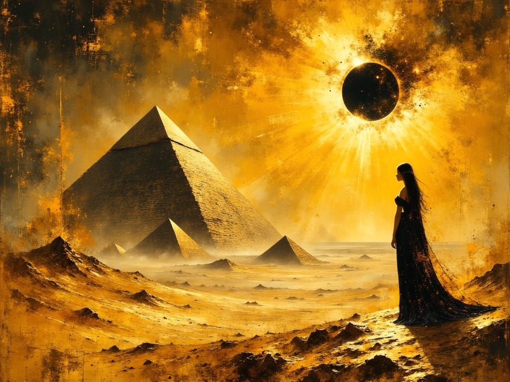 A breathtaking, all-golden vision of the legendary Pyramids of Giza and ...