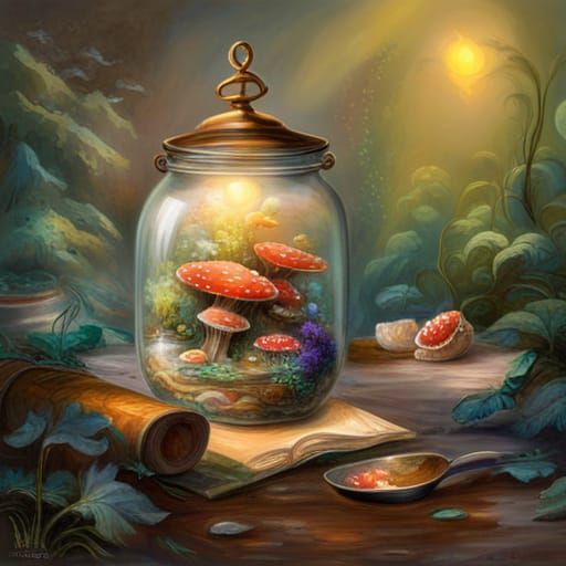 Fungi in a glass jar - AI Generated Artwork - NightCafe Creator